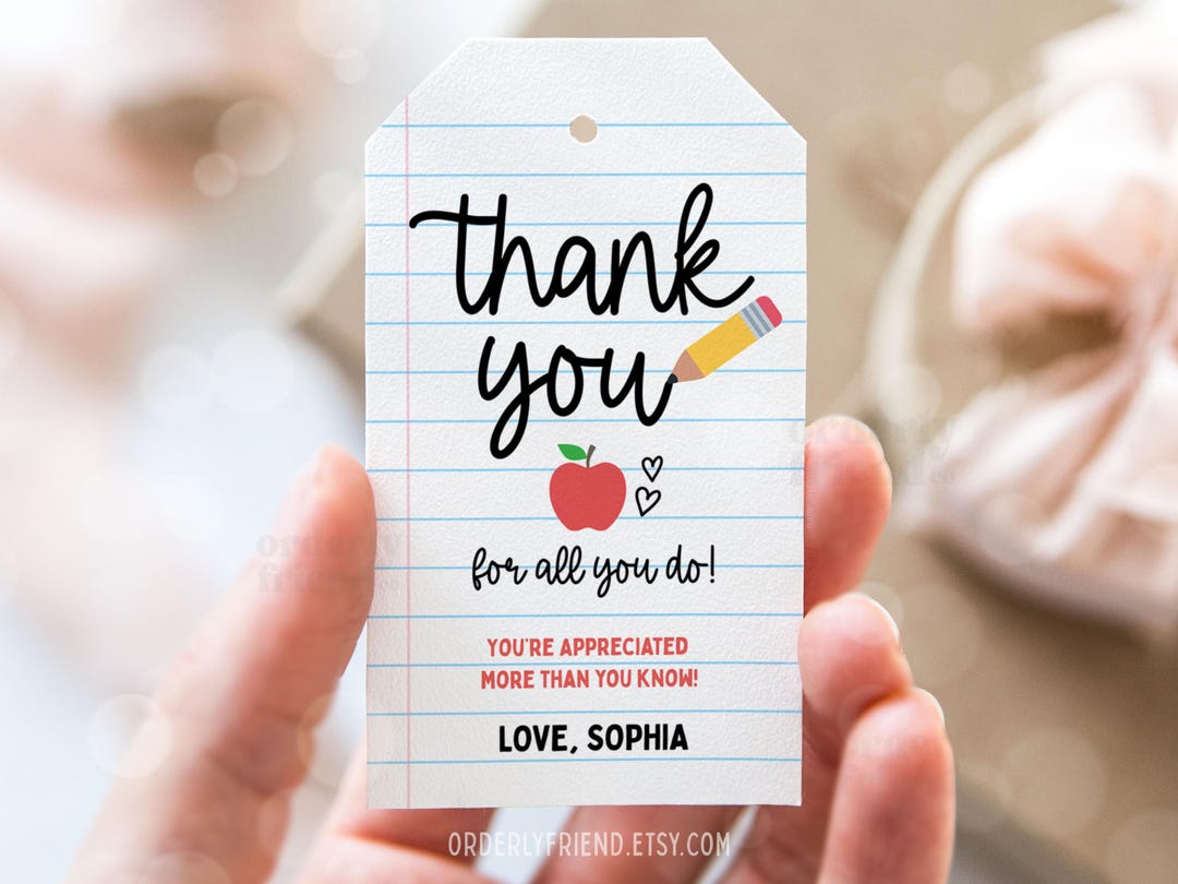 Teacher Appreciation Gift Tags Thank You Teacher Gift Tag School ...