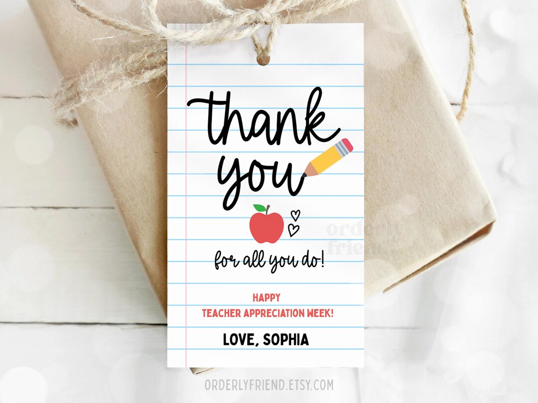 Teacher Appreciation Gift Tags Thank You Teacher Gift Tag School ...