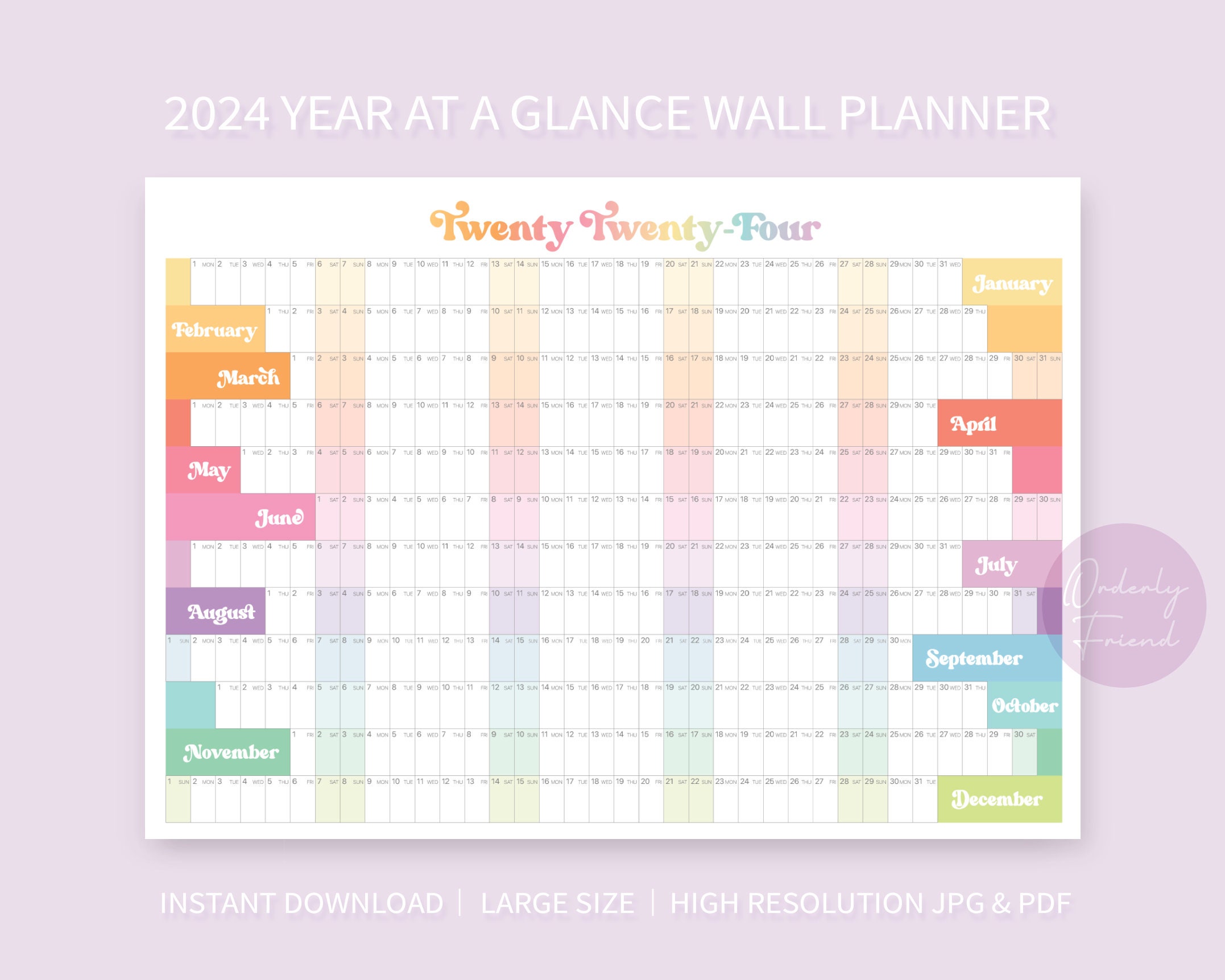 Giant 2024 Wall Calendar 2024 Year Planner Printable Year at A Glance ...
