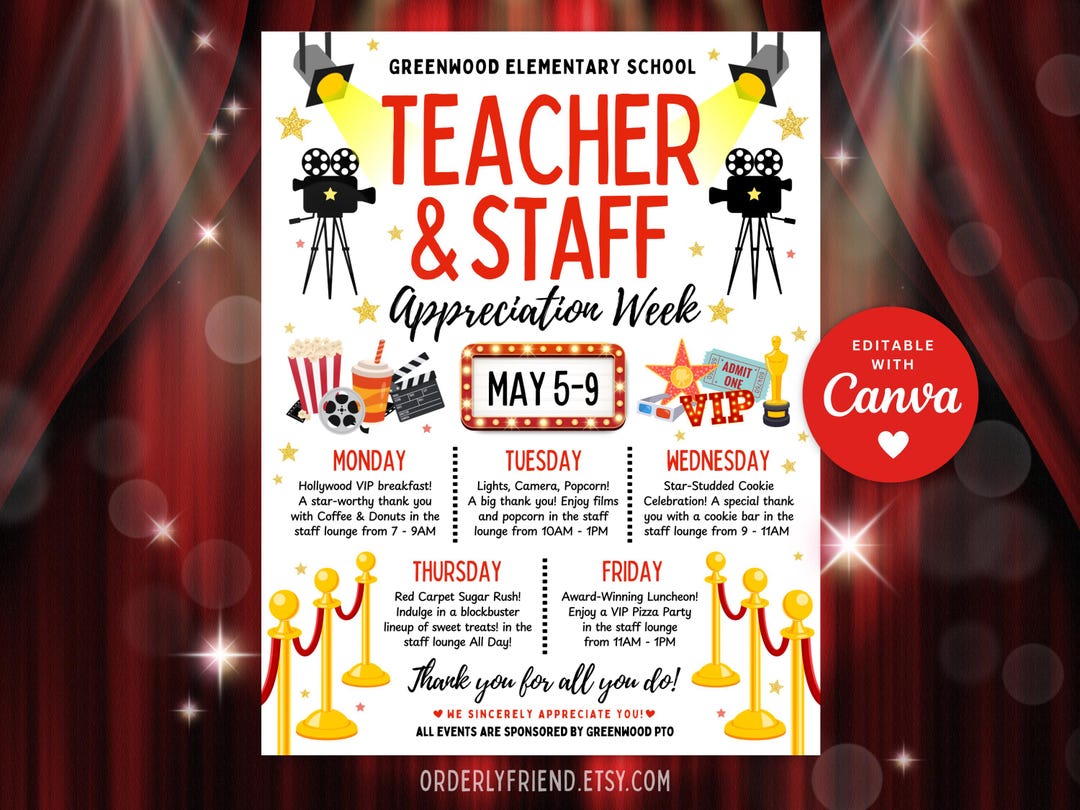 Editable Teacher Appreciation Week Itinerary Poster Teachers & Staff ...