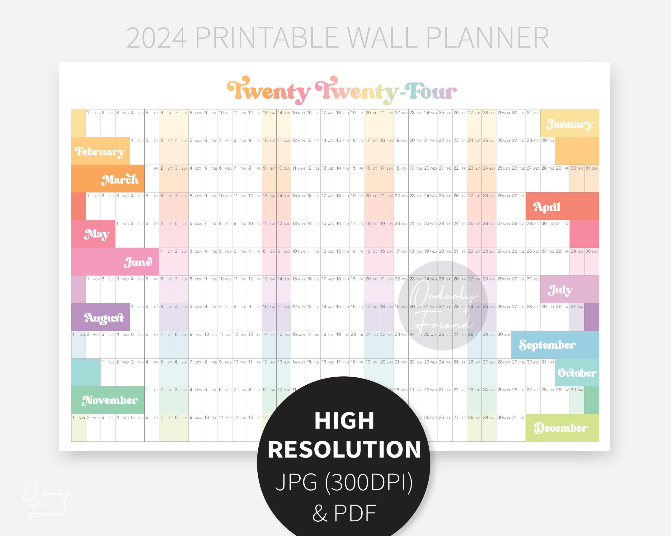 Giant 2024 Wall Calendar 2024 Year Planner Printable Year at A Glance ...