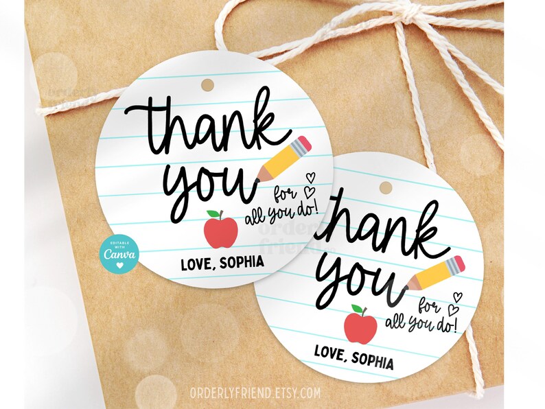 Editable Teacher Gift Tag | Appreciation Thank You Printable (digital ...