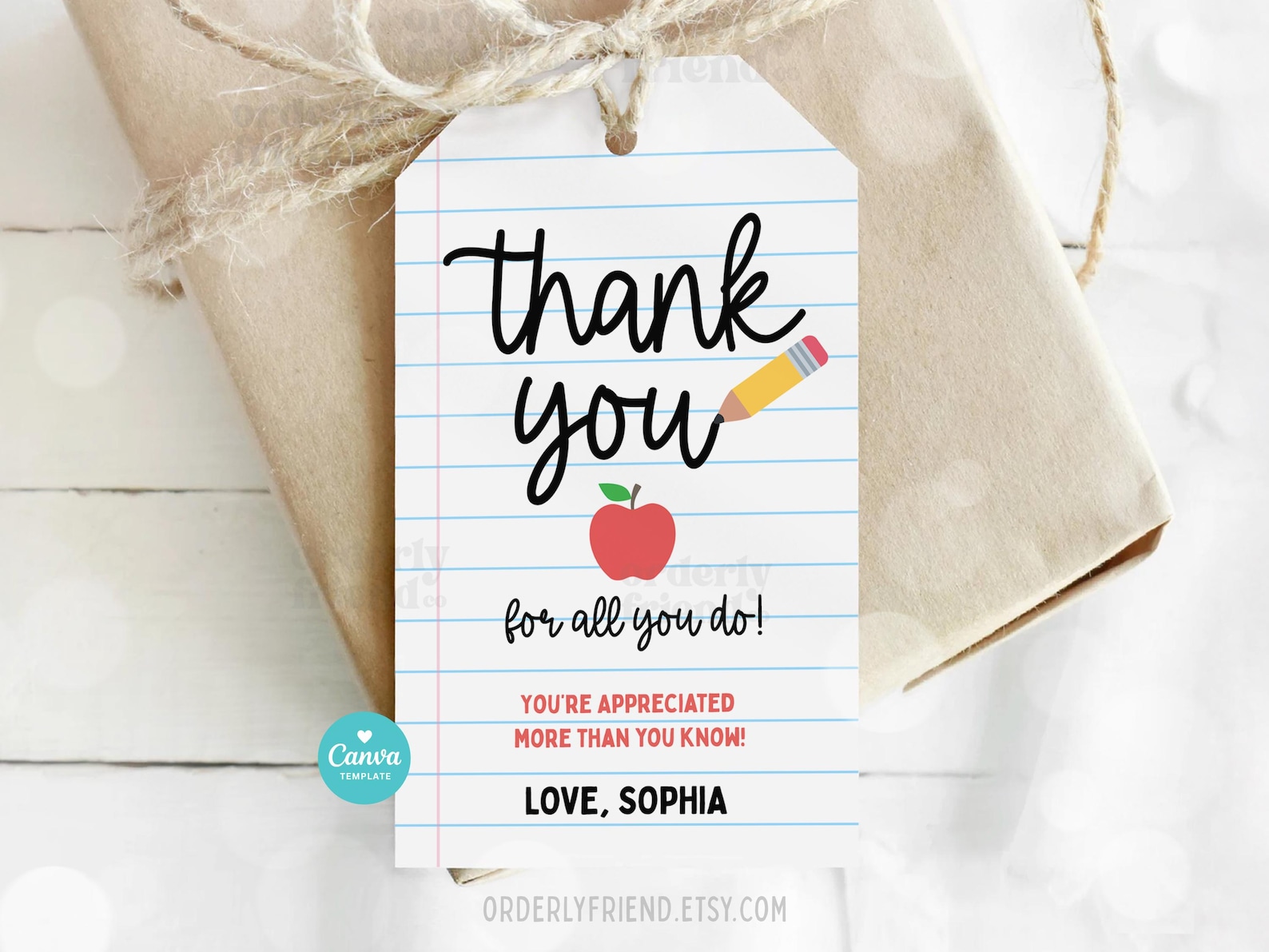 Teacher Appreciation Gift Tags Thank You Teacher Gift Tag School ...
