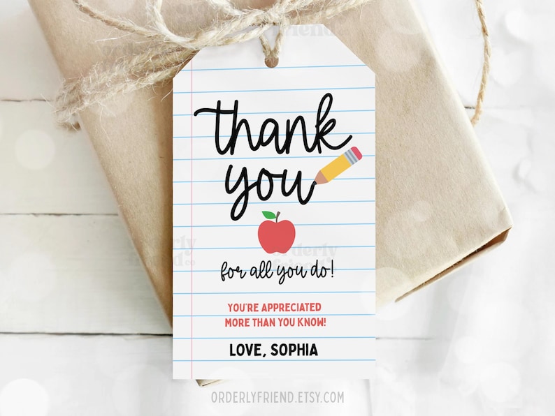 Teacher Appreciation Gift Tags Thank You Teacher Gift Tag School ...