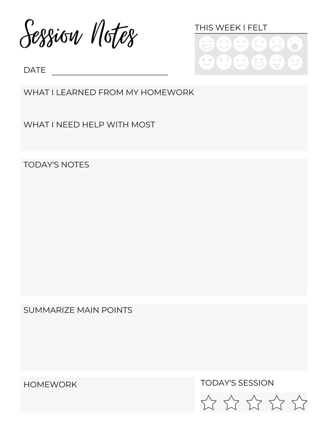 Therapy Session Notes Page - Etsy