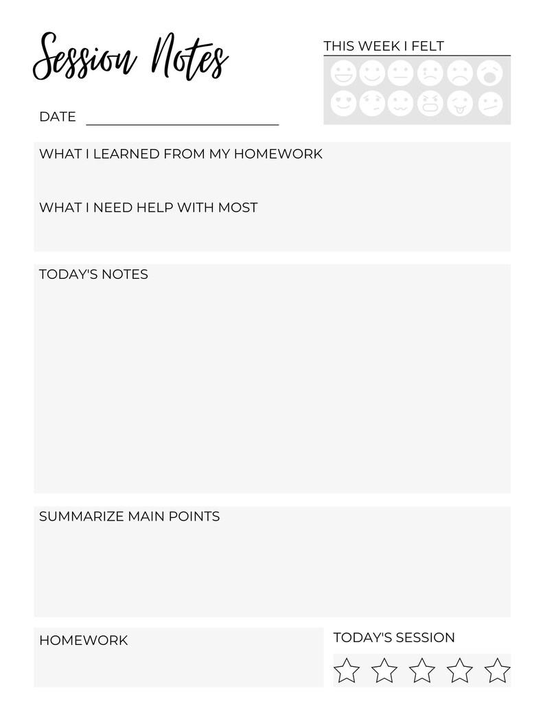 Therapy Session Notes Page - Etsy