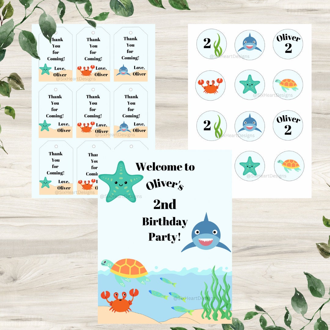 Under the Sea Welcome Sign, Thank You Tags, Cupcake Toppers, Birthday ...