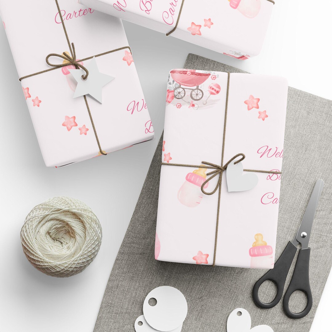 Baby Girl Carriage Wrapping Paper, Baby Girl Gift Wrap, Adorable ...