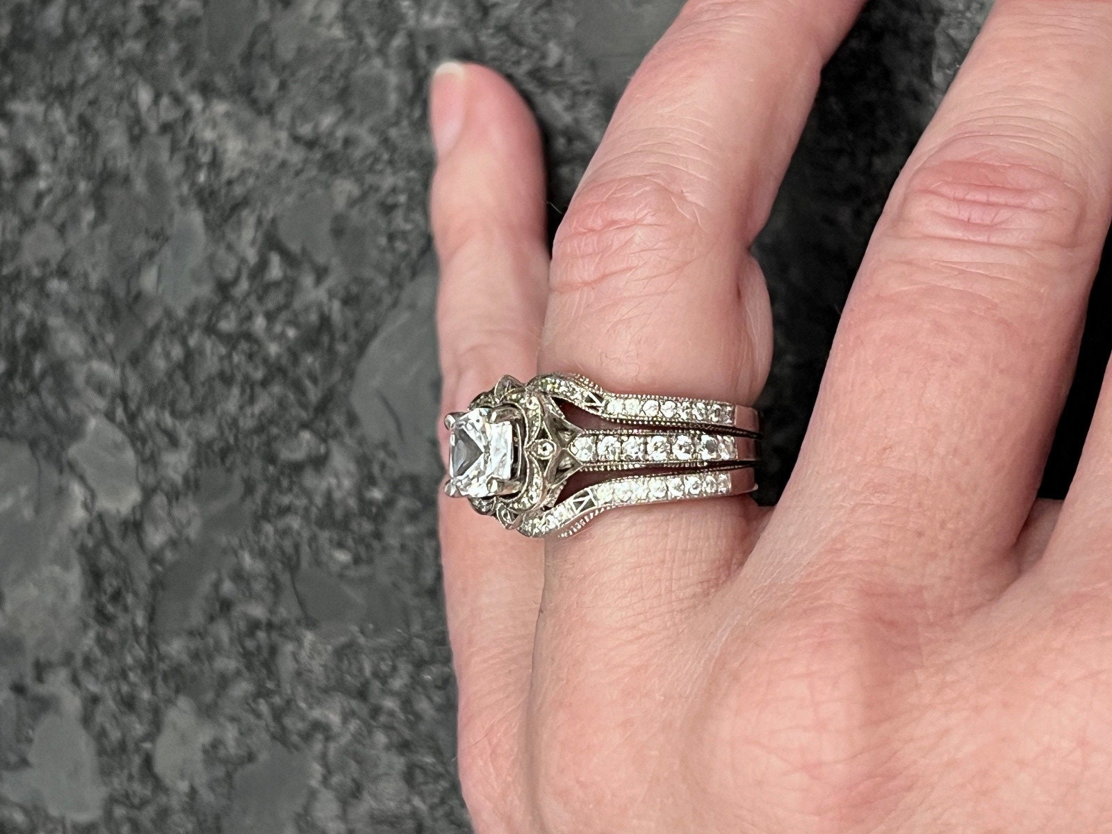 1910s Vintage 2.30 Ct White Cushion Diamond Engagement Ring Set in 935 ...