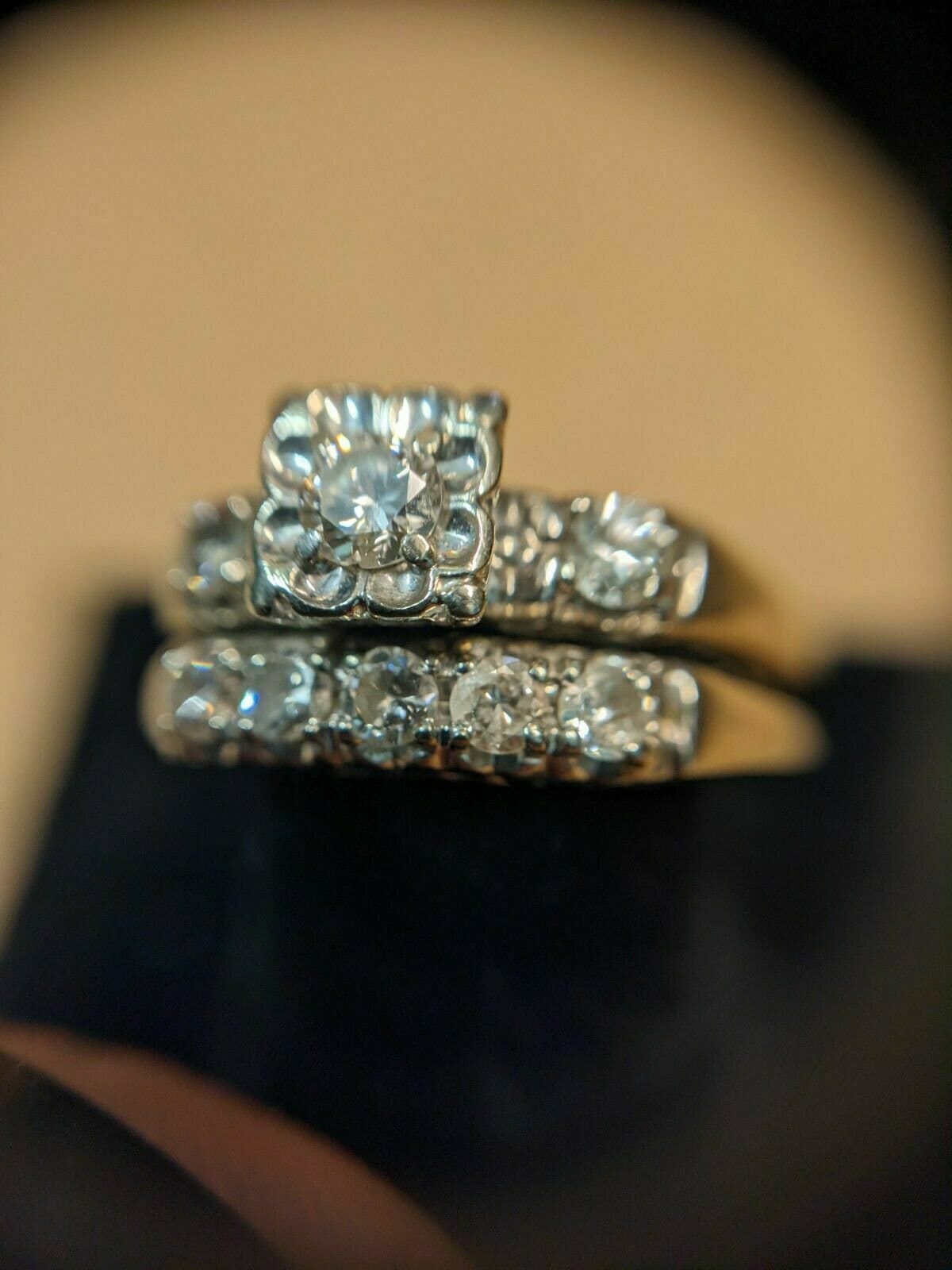 1910s Antique Edwardian 1.00 Ct Round Cut Diamond Art Deco Bridal Set ...