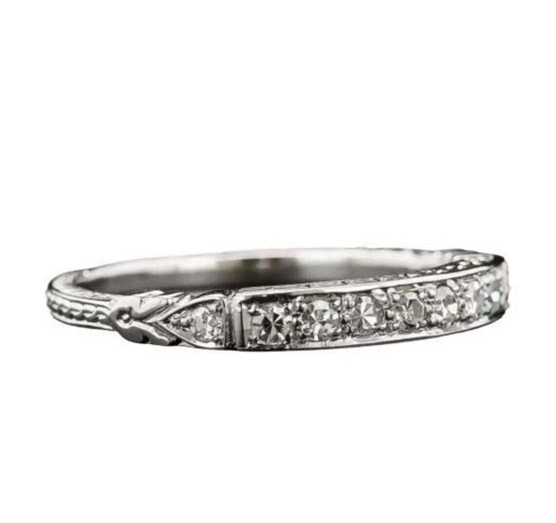 Vintage Retro Circa 1910s Art Deco Diamond Wedding Band Ring • Diamond Eternity Ring • Stackable ...