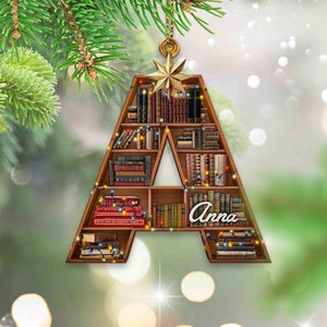 Personalized Book Initial Name Ornament, Custom Name Christmas Book ...