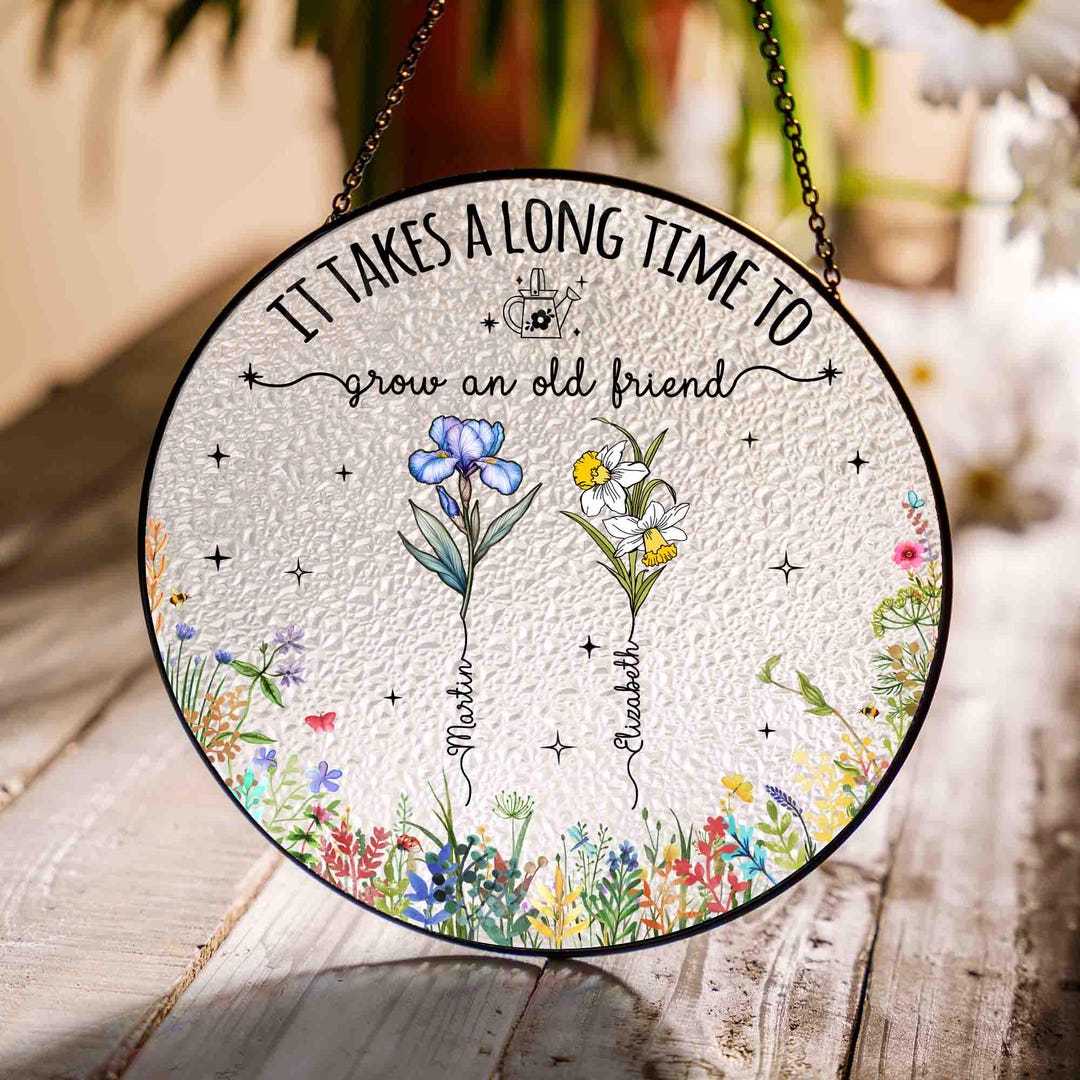 Personalized Best Friends Glass Suncatcher, Custom Birth Month Flowers ...
