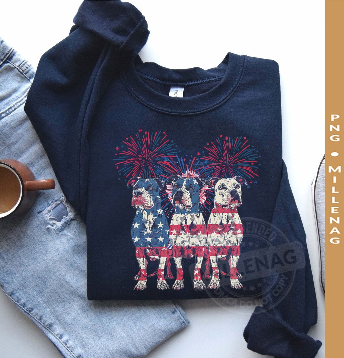 Funny Pitbull Firework Png, Pitbull Fourth of July Png, Dog American ...