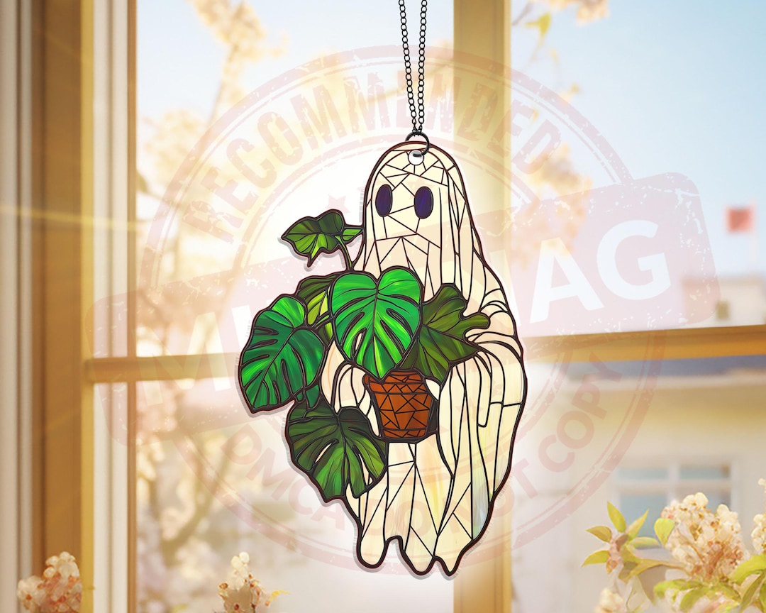 Ghost and Monstera Suncatcher, Ghost Plant Suncatcher, Monstera ...
