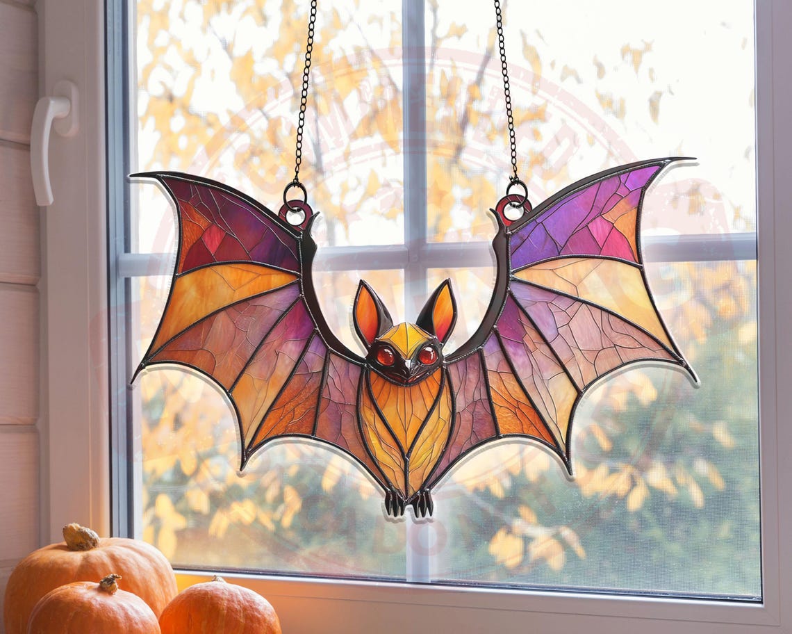 Bat Suncatcher, Halloween Bat Acrylic Suncatcher, Hanging Bat Ornament, Fall Halloween Decor ...