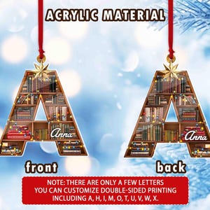 Personalized Book Initial Name Ornament, Custom Name Christmas Book ...
