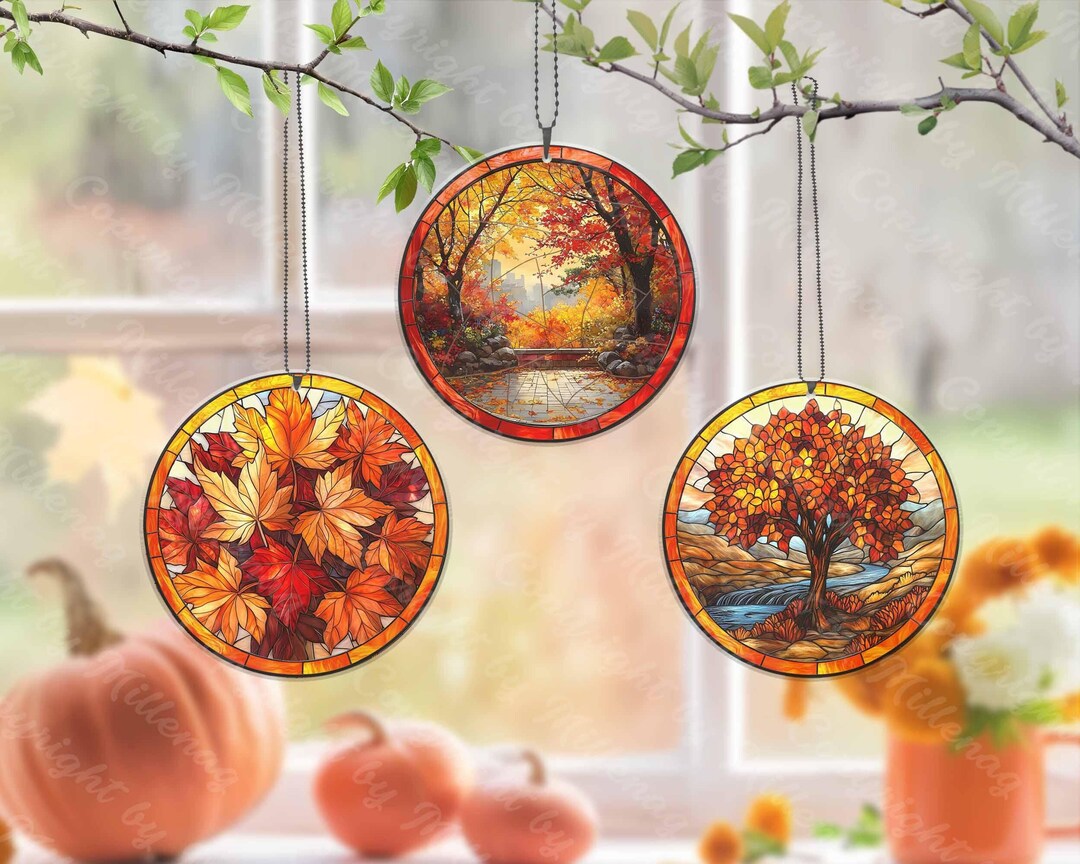 Maple Leaf Suncatcher, Fall Suncatcher Window Hangings, Fall Forest ...