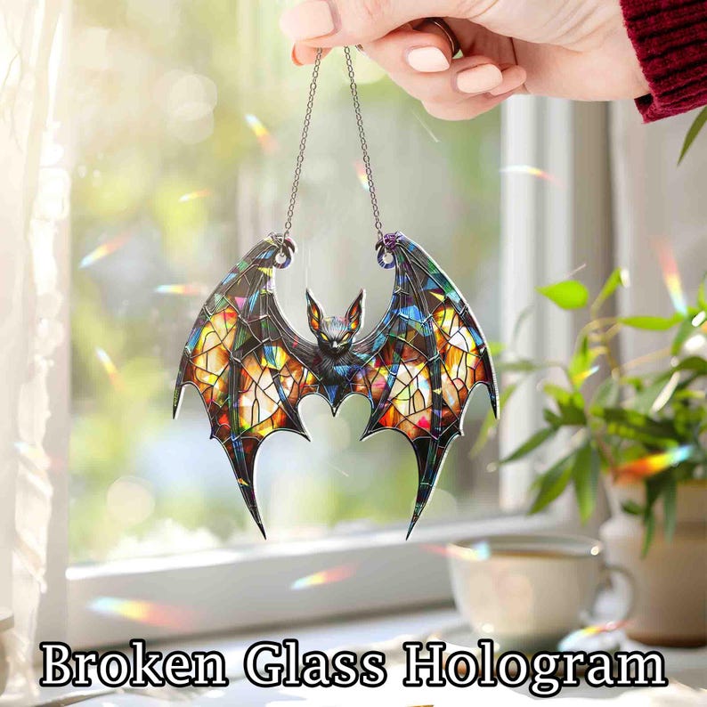 Spooky Bat Hologram Art, Bat Broken Glass Hologram Ornament, Horror Bat ...