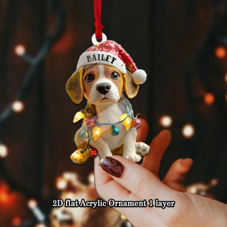 Custom Beagle Flat Ornament, Christmas Beagle Ornament, Beagle ...