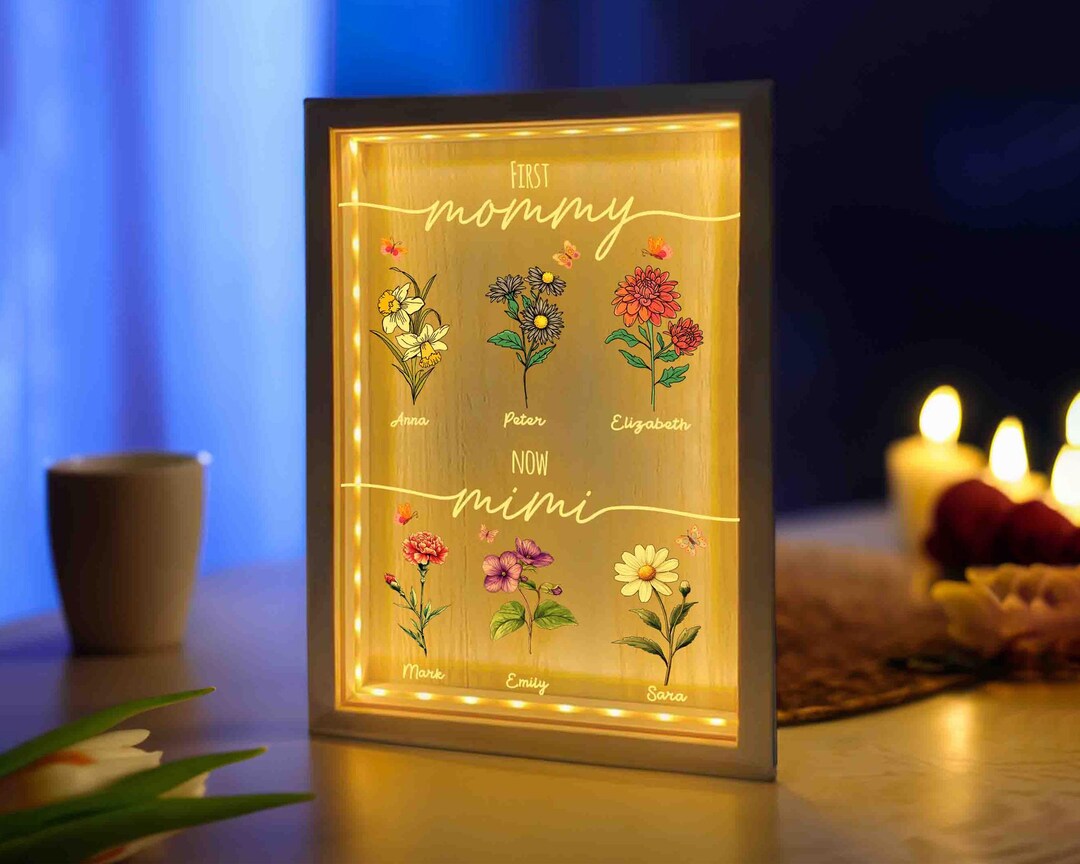 Personalized First Mommy Now Mimi Frame Light Box, Custom Flower ...