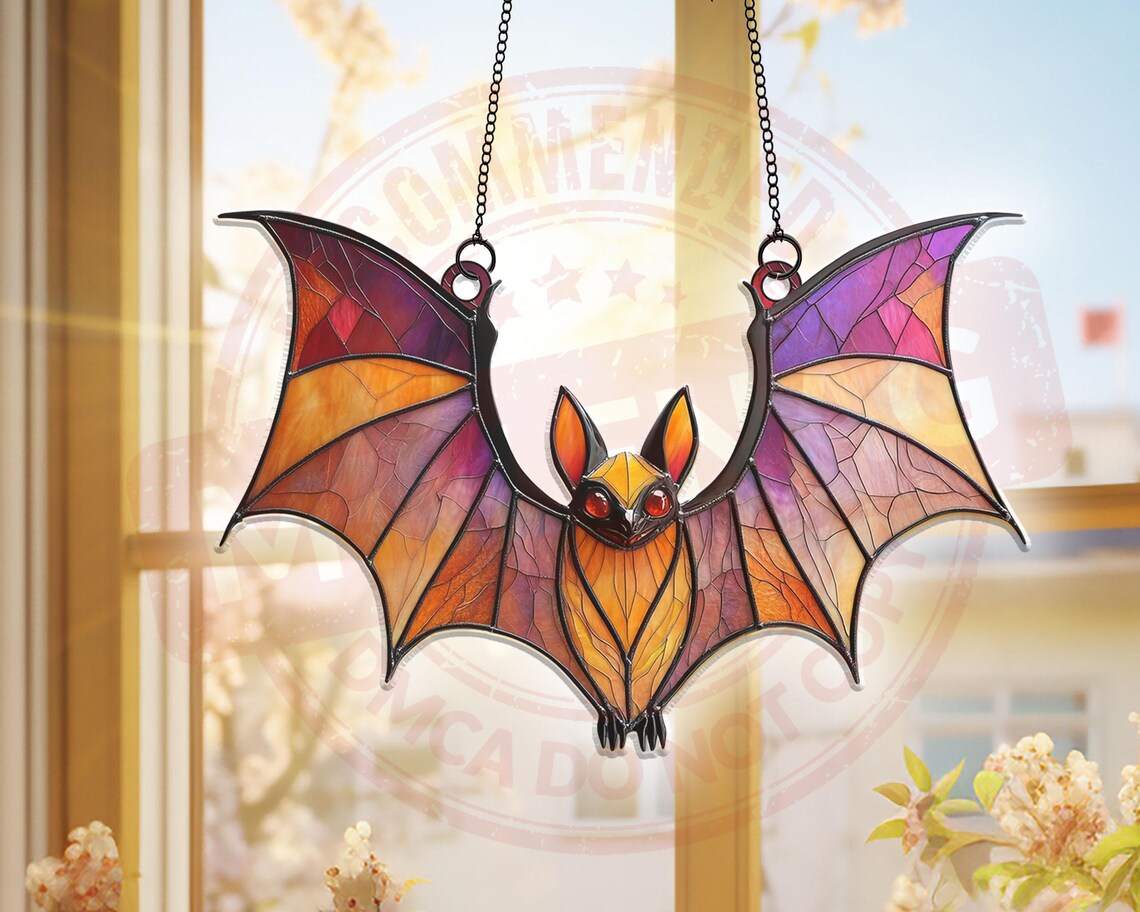Bat Suncatcher, Halloween Bat Acrylic Suncatcher, Hanging Bat Ornament ...