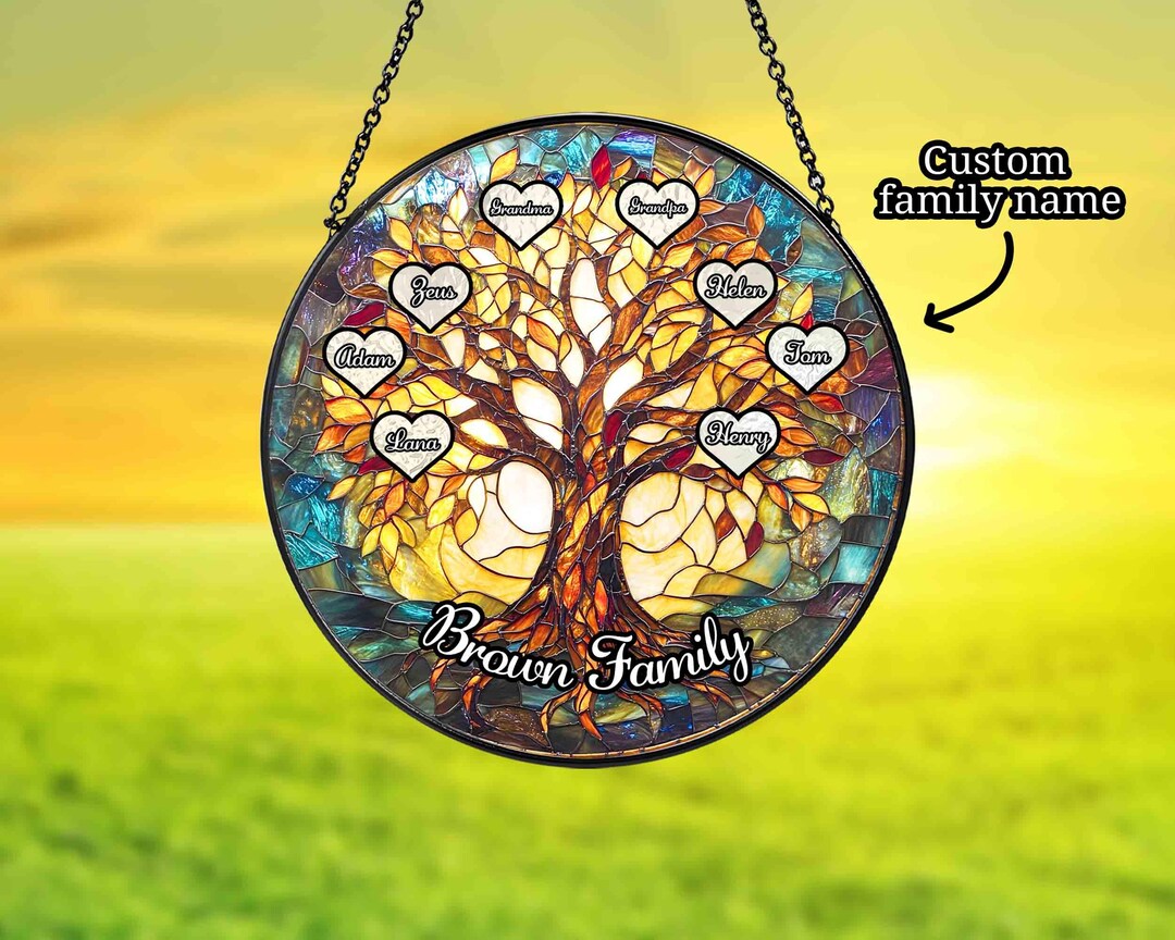Customized Tree of Life Names Glass Suncatcher, Family Tree Suncatcher ...