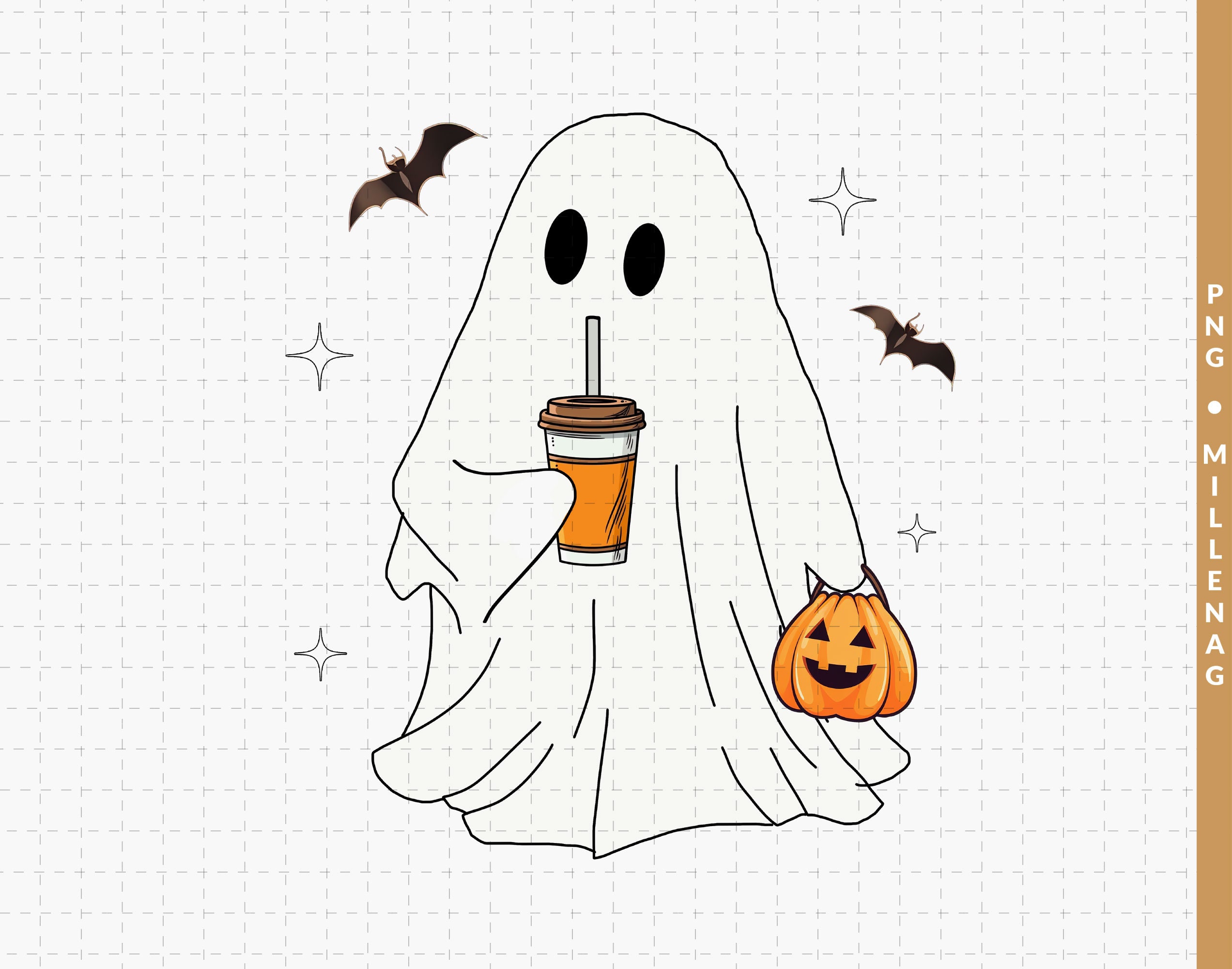 Cute Ghost Drinking Coffee PNG, Ghost Ice Coffee PNG, Halloween Ghost ...