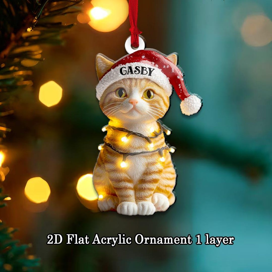 Customized Name Orange Tabby Cat Ornament, Tabby Christmas Ornament ...
