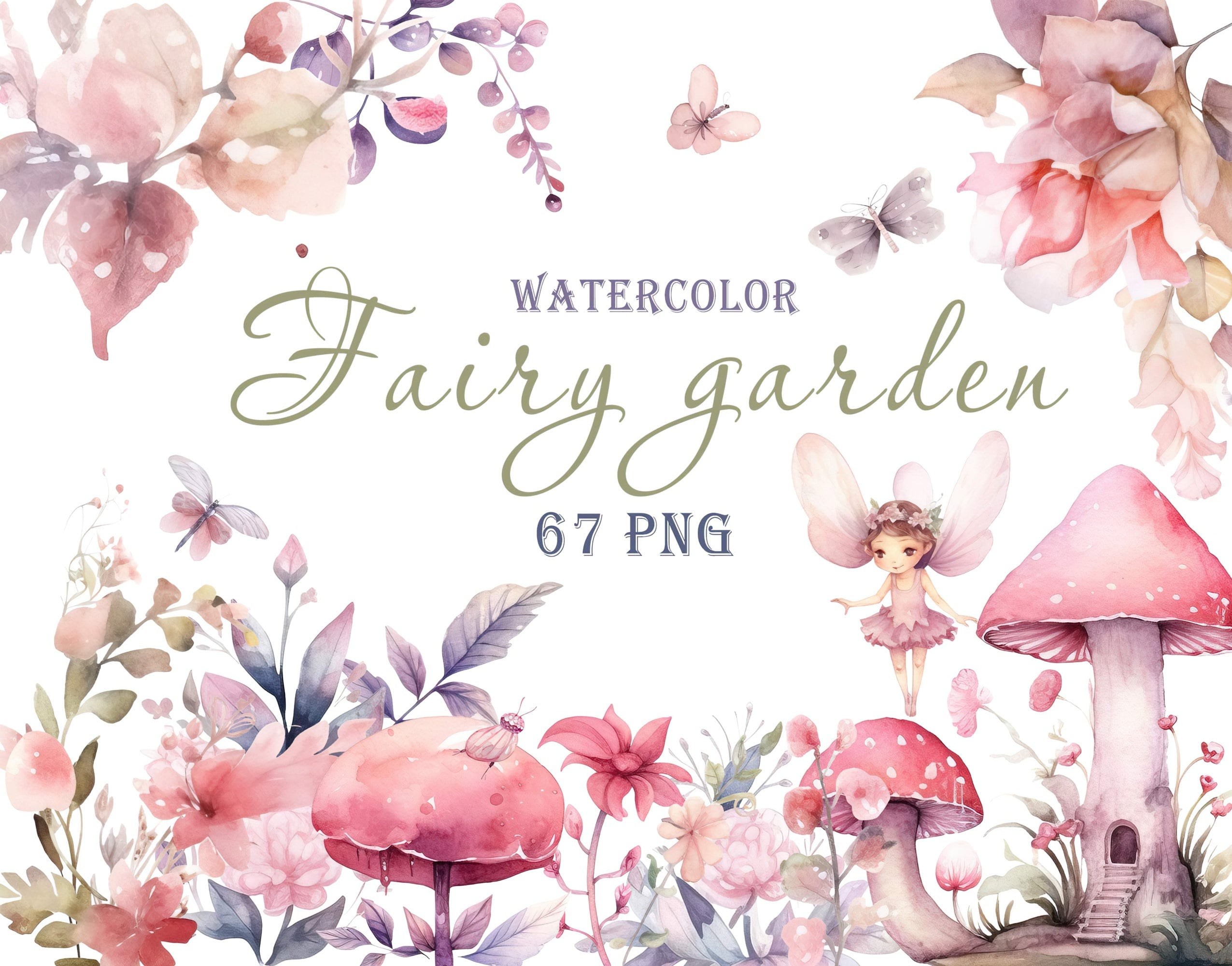 Fairy Garden Watercolor Clipart Enchanted Forest Digital Download - Etsy