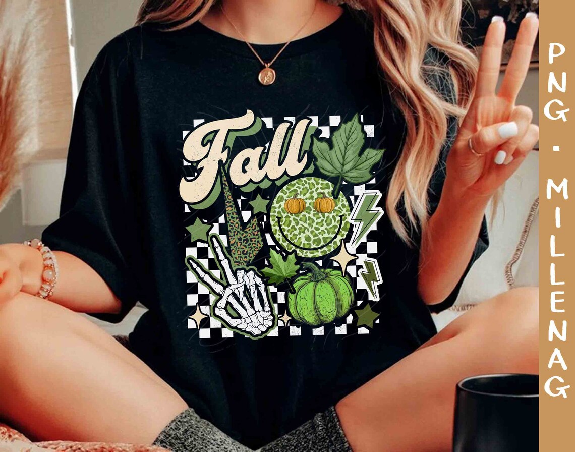 Checkered Fall Vibes PNG Retro Fall PNG Autumn PNG Spooky - Etsy