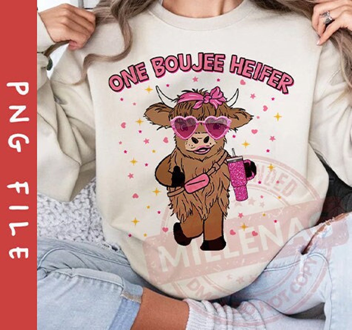 One Boujee Heifer Png, Cow With Belt Bag & Tumbler Png, Funny Valentine ...