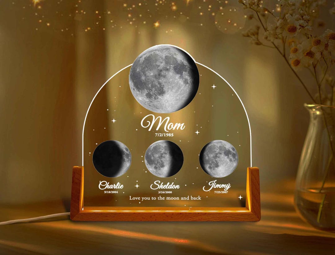Customized Mom Moon Phase Night Light, Custom Lunar by Date Gifts, Moon ...