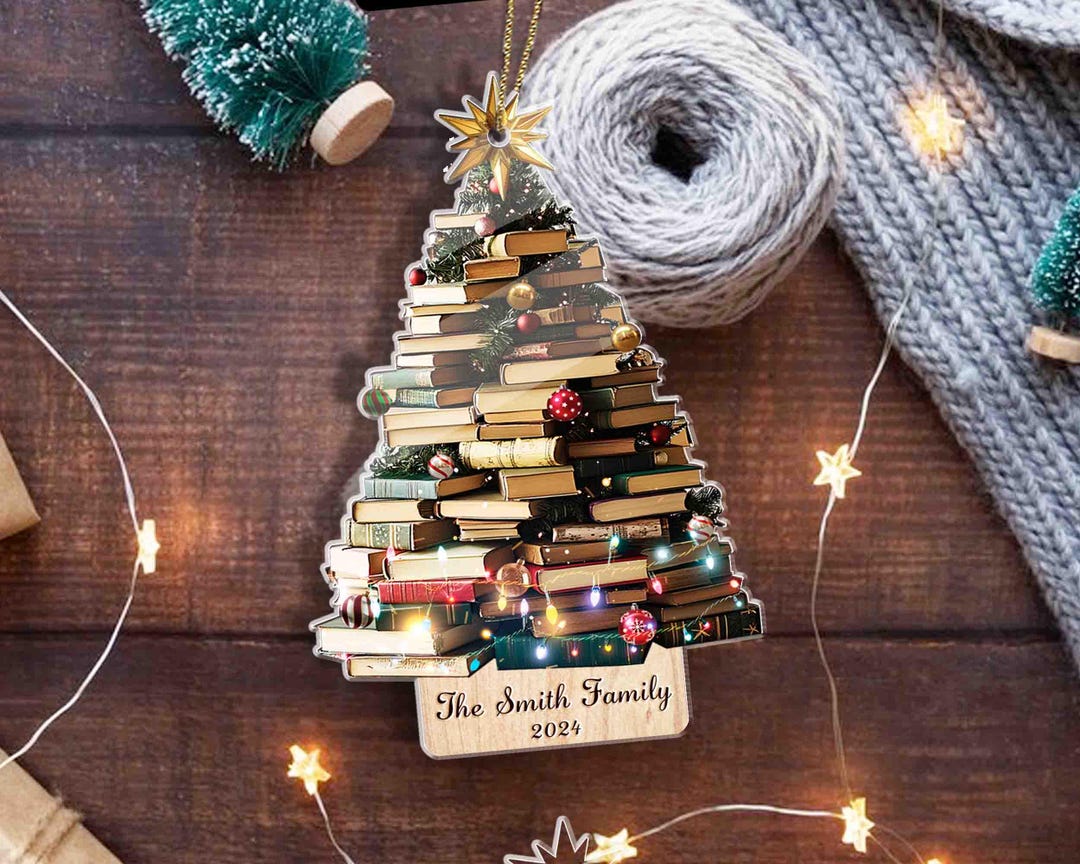 Customized Christmas Book Tree Ornament, Christmas Family Name Ornament ...