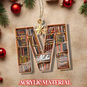 Personalized Book Initial Name Ornament, Custom Name Christmas Book ...