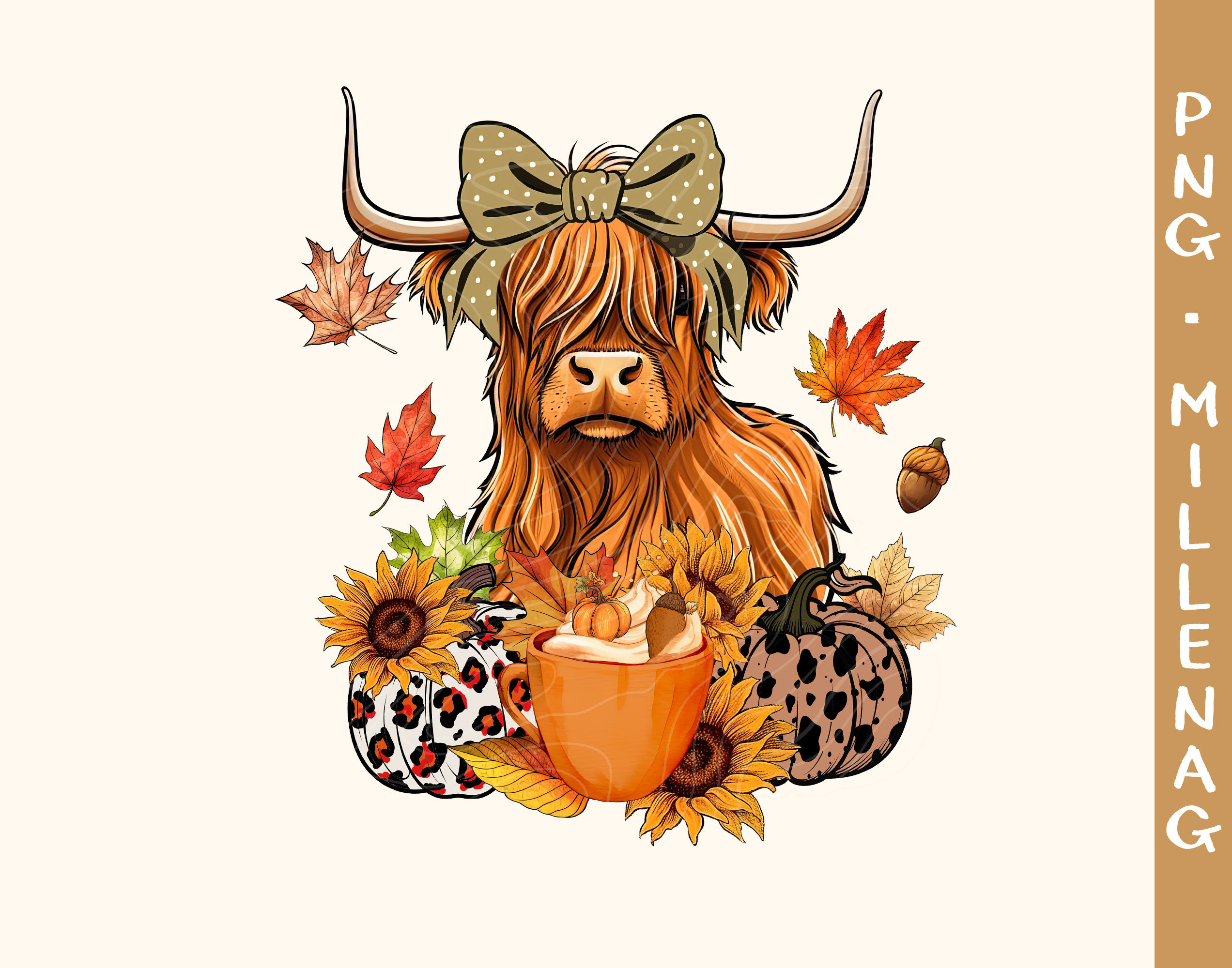 Highland Cow Fall PNG, Autumn PNG, Pumpkin Season Png, Groovy Fall Png ...