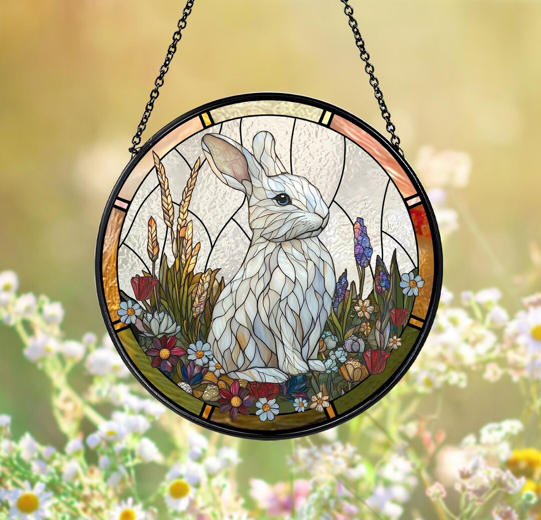 Rabbit Glass Suncatcher, Easter Bunny Decor, Easter Rabbit Suncatcher ...