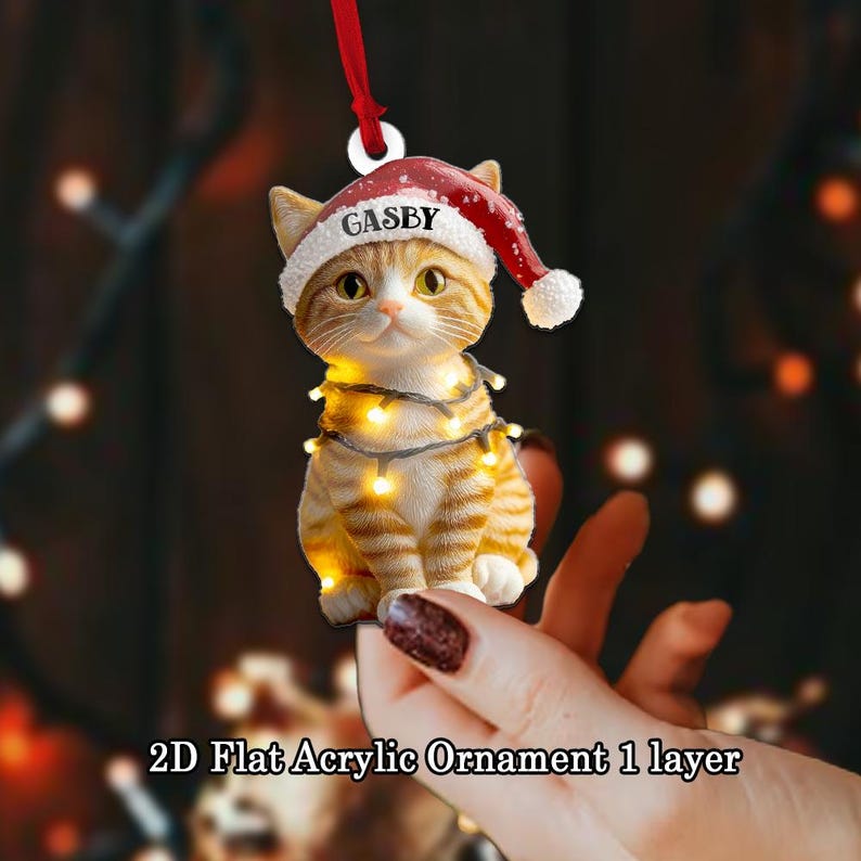 Customized Name Orange Tabby Cat Ornament, Tabby Christmas Ornament ...