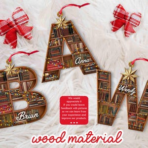 Personalized Book Initial Name Ornament, Custom Name Christmas Book ...