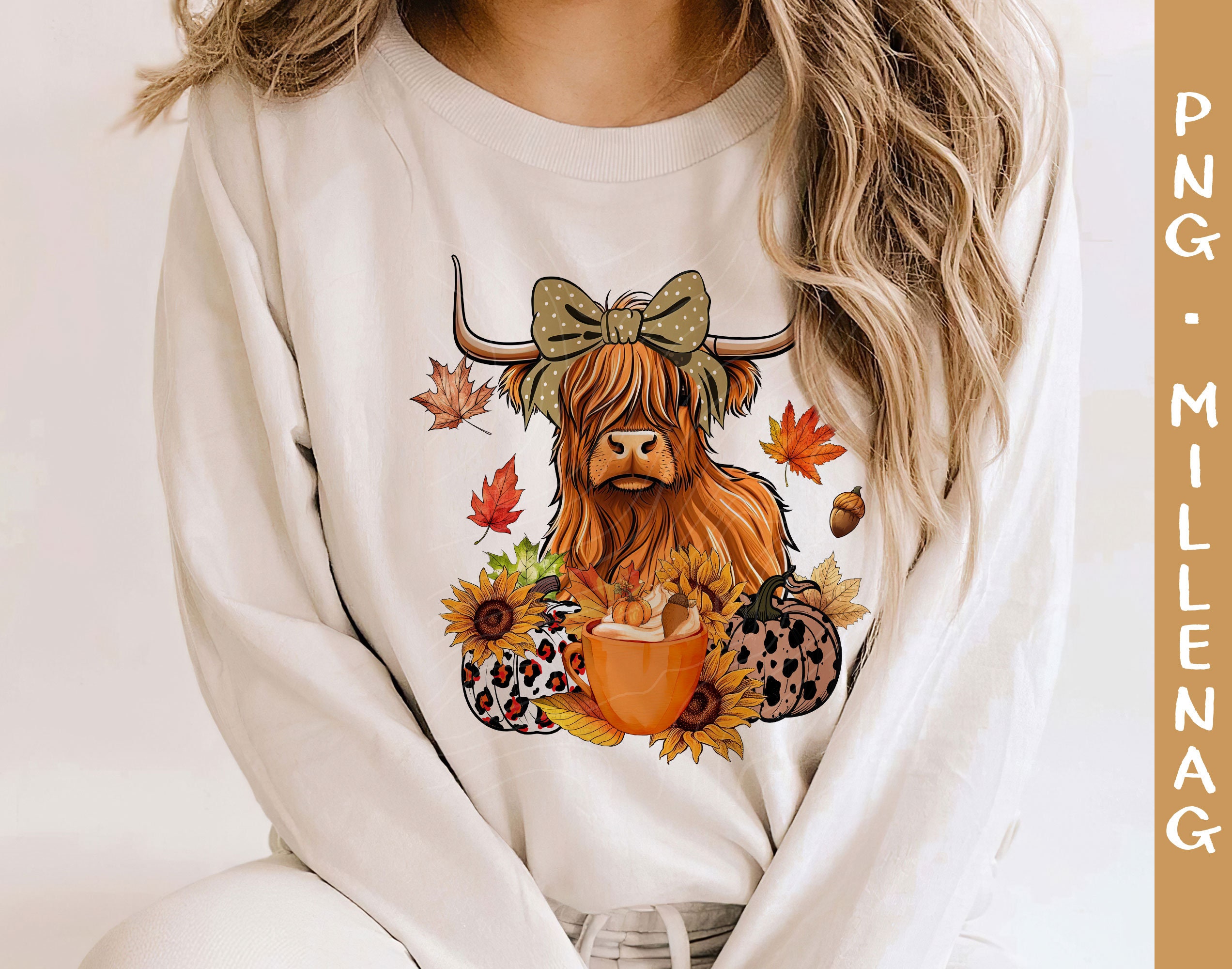 Highland Cow Fall PNG, Autumn PNG, Pumpkin Season Png, Groovy Fall Png ...