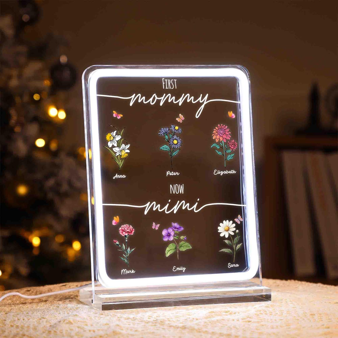 Customized First Mommy Now Mimi Acrylic Frame Light, Custom Birth Month ...