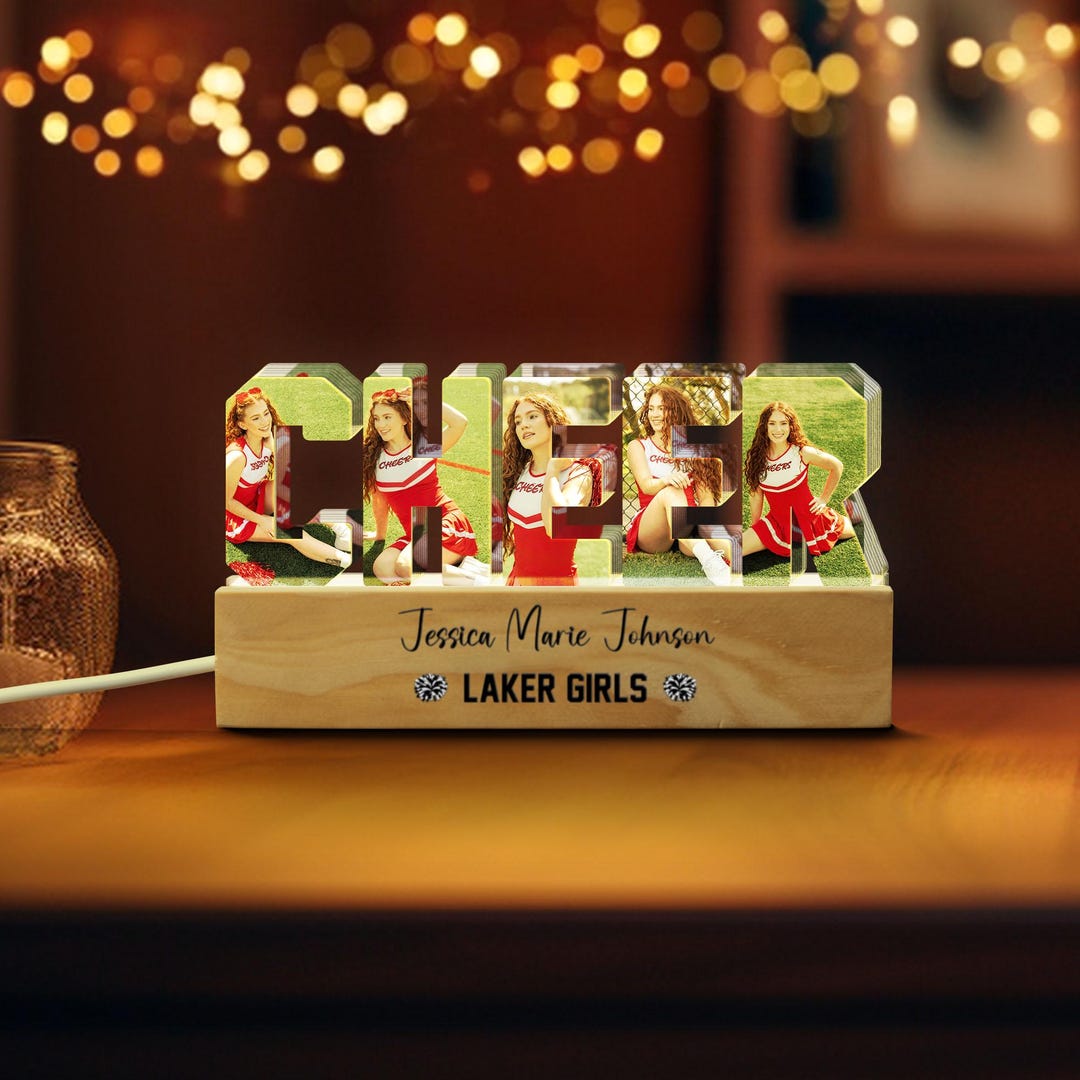 Personalized Cheer Photo Collage Night Light, Cheerleading Led Light ...