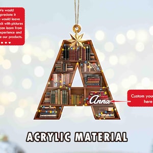 Personalized Book Initial Name Ornament, Custom Name Christmas Book ...