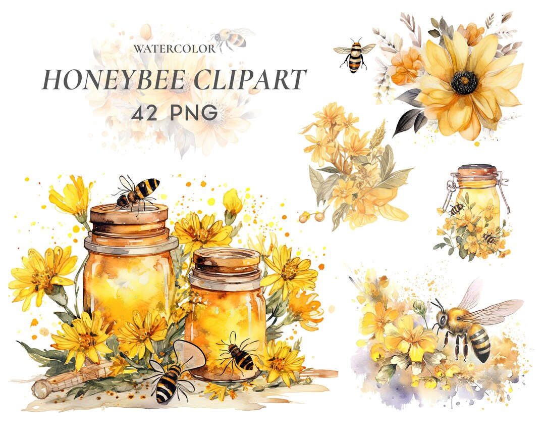 Honey Bee Clipart, Honey, Spring Garden, Flowers, Scrapbooking, Digital ...