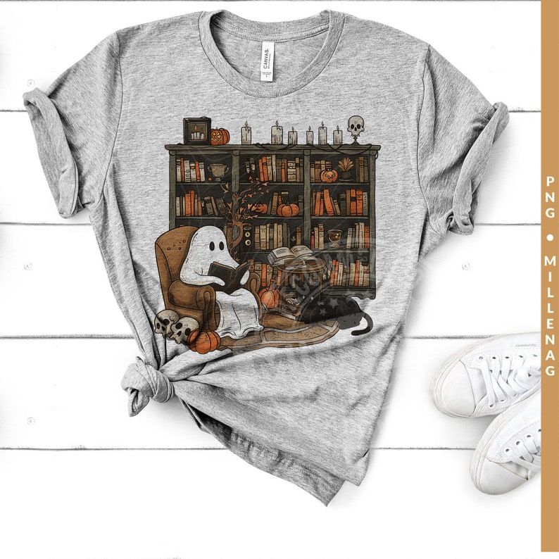 Ghost Reading Book Png, Halloween Bookshelf Png, Ghostly Bookish Png ...