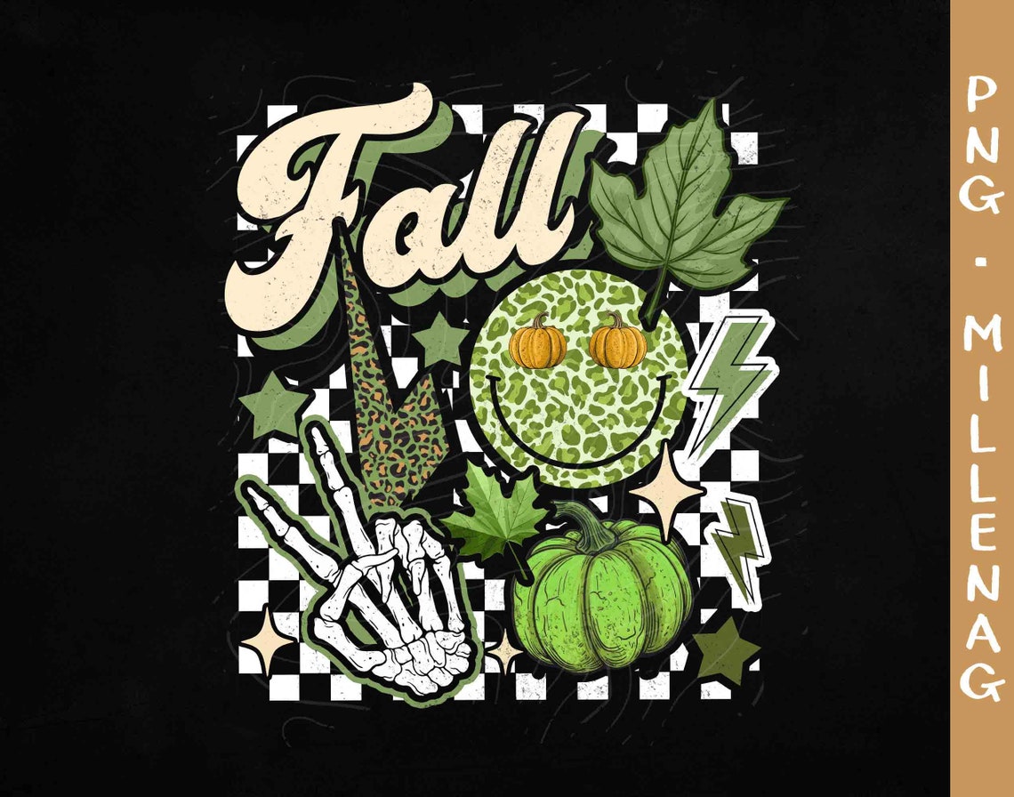Checkered Fall Vibes PNG Retro Fall PNG Autumn PNG Spooky - Etsy