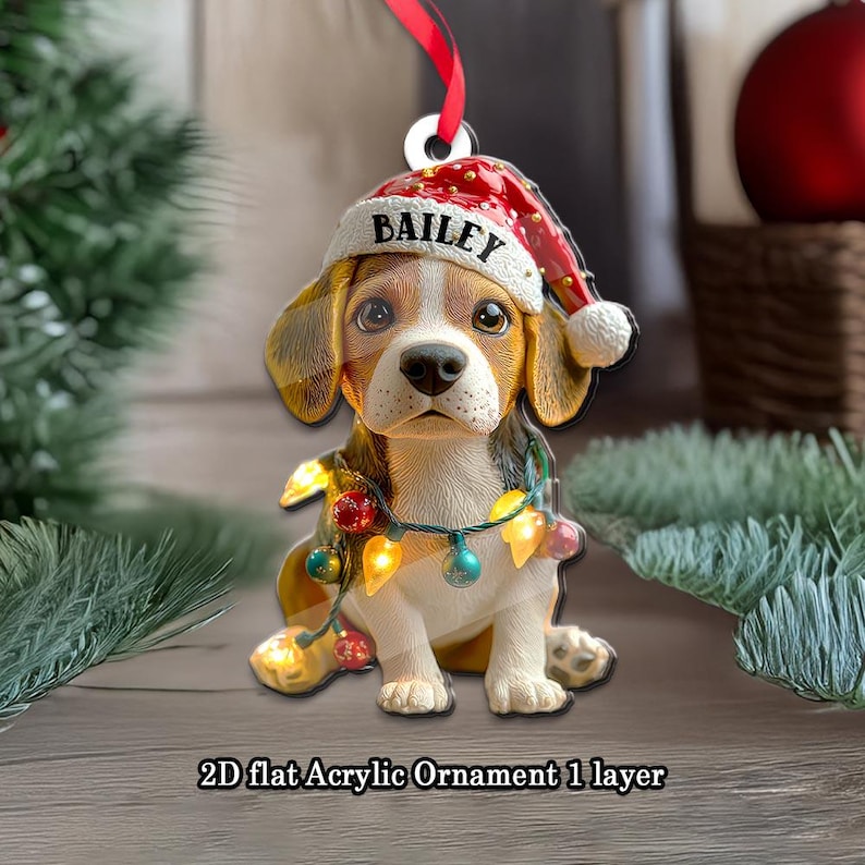 Custom Beagle Flat Ornament, Christmas Beagle Ornament, Beagle ...