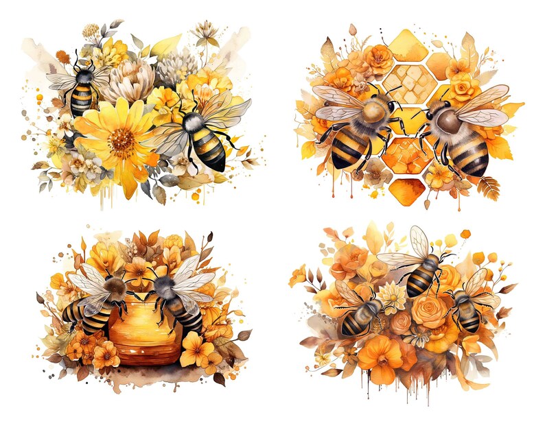 Honey Bee Clipart Honey Spring Garden Flowers - Etsy