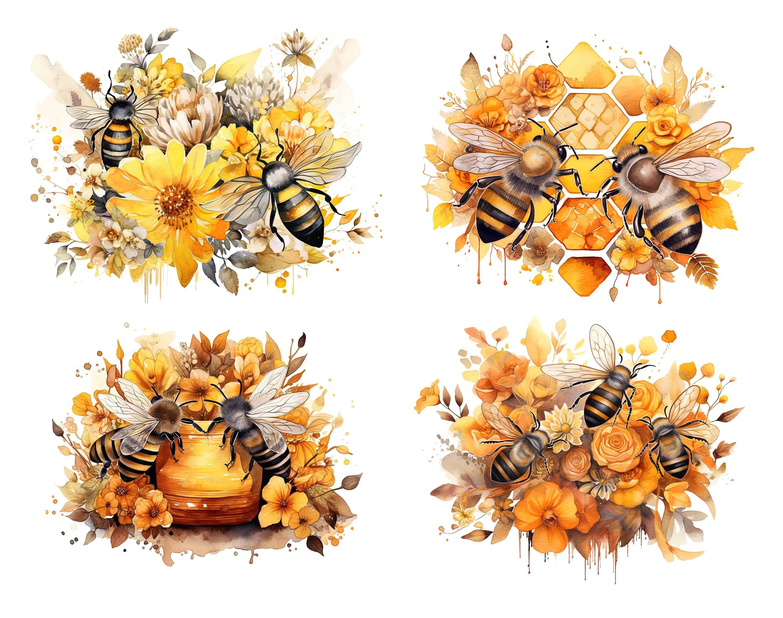 Honey Bee Clipart, Honey, Spring Garden, Flowers, Scrapbooking, Digital ...