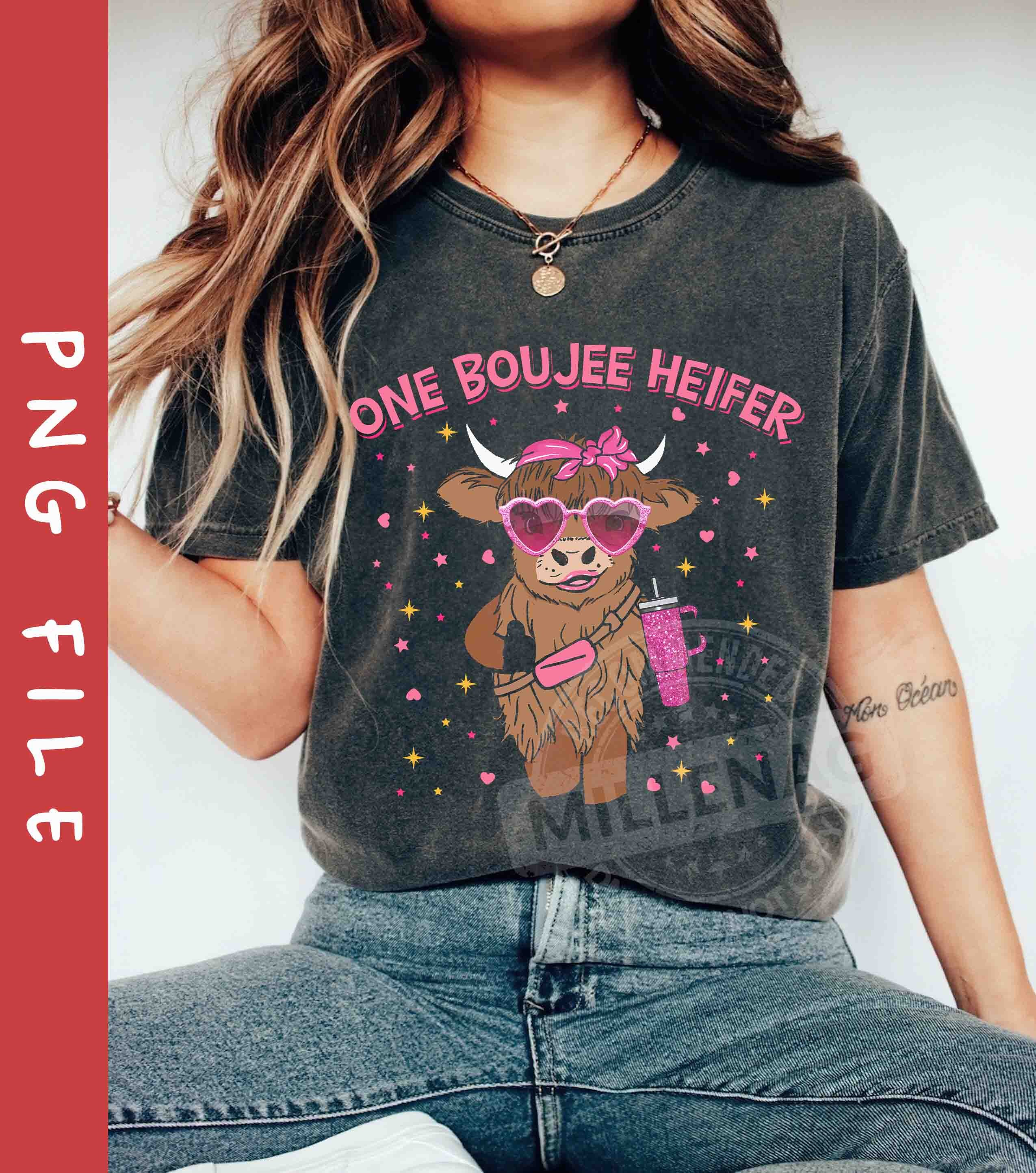 One Boujee Heifer Png, Cow With Belt Bag & Tumbler Png, Funny Valentine ...
